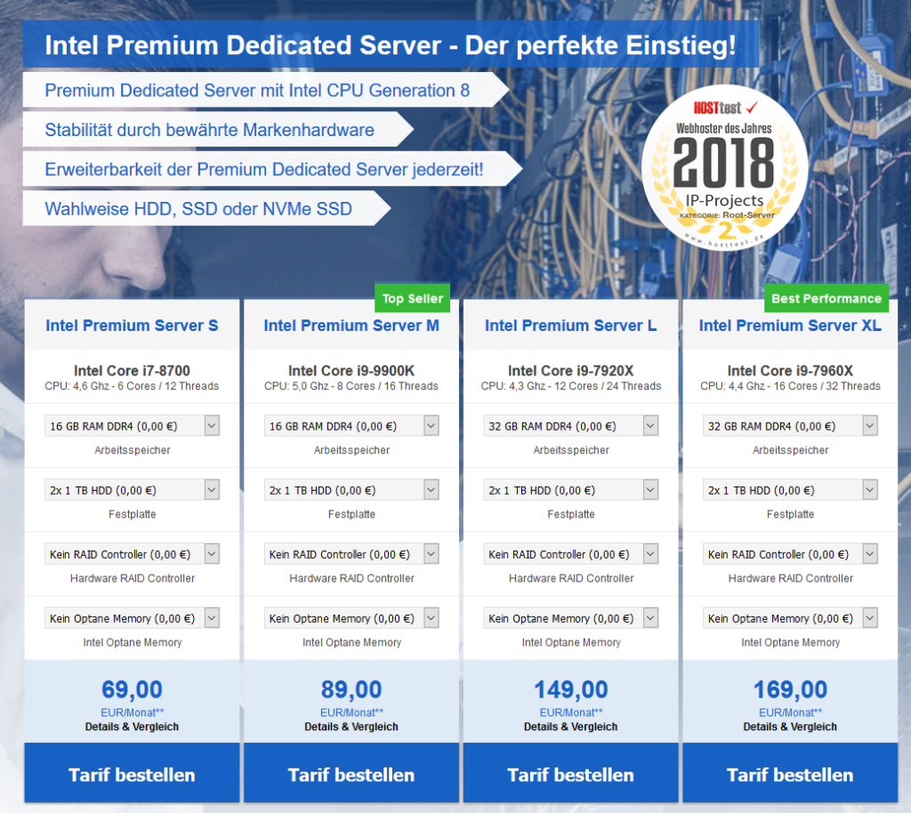 Intel- und AMD Premium Dedicated Server Änderungen